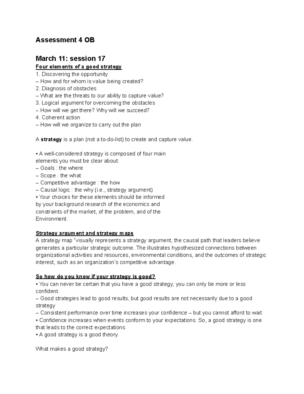 OB Assessment 4: Key Elements of Effective Strategy and Culture - Studocu