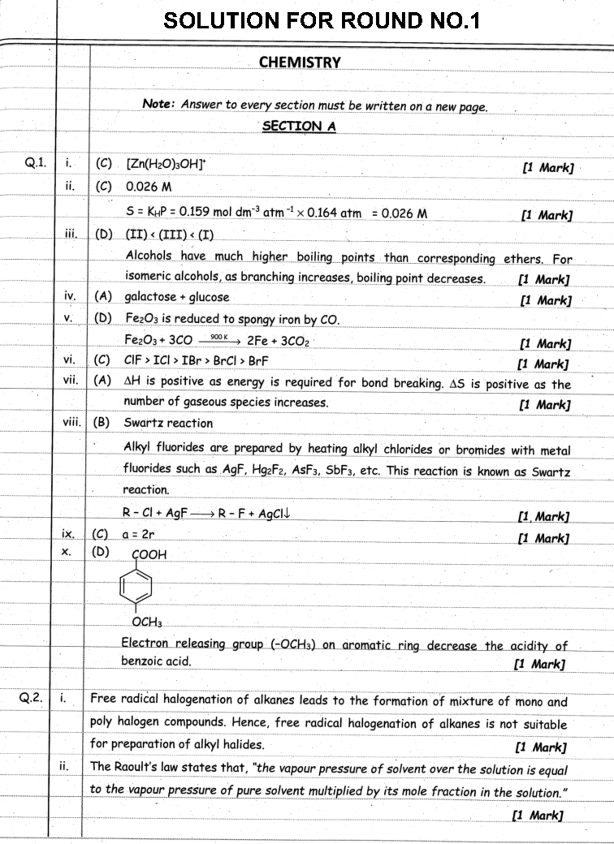 Chemistry 101: Solutions for Round No. 1 - Exam Notes - Studocu