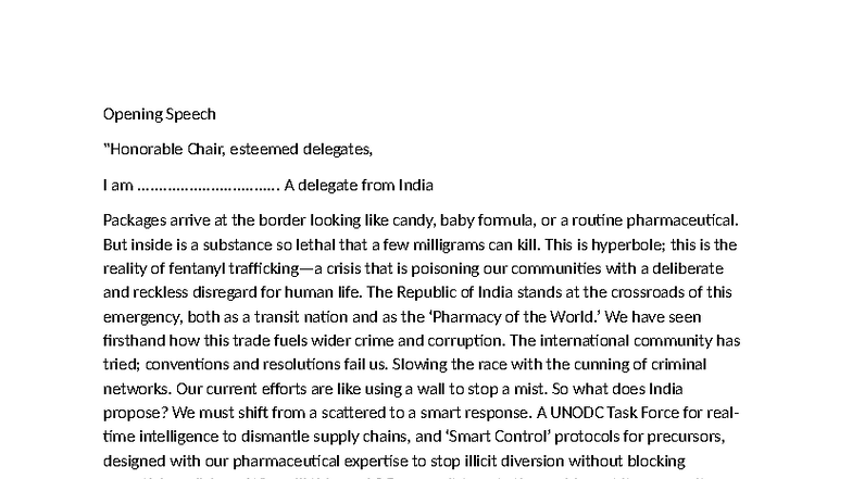 Opening Speech on Fentanyl Crisis - Topic 2 - Mukiibi - Studocu