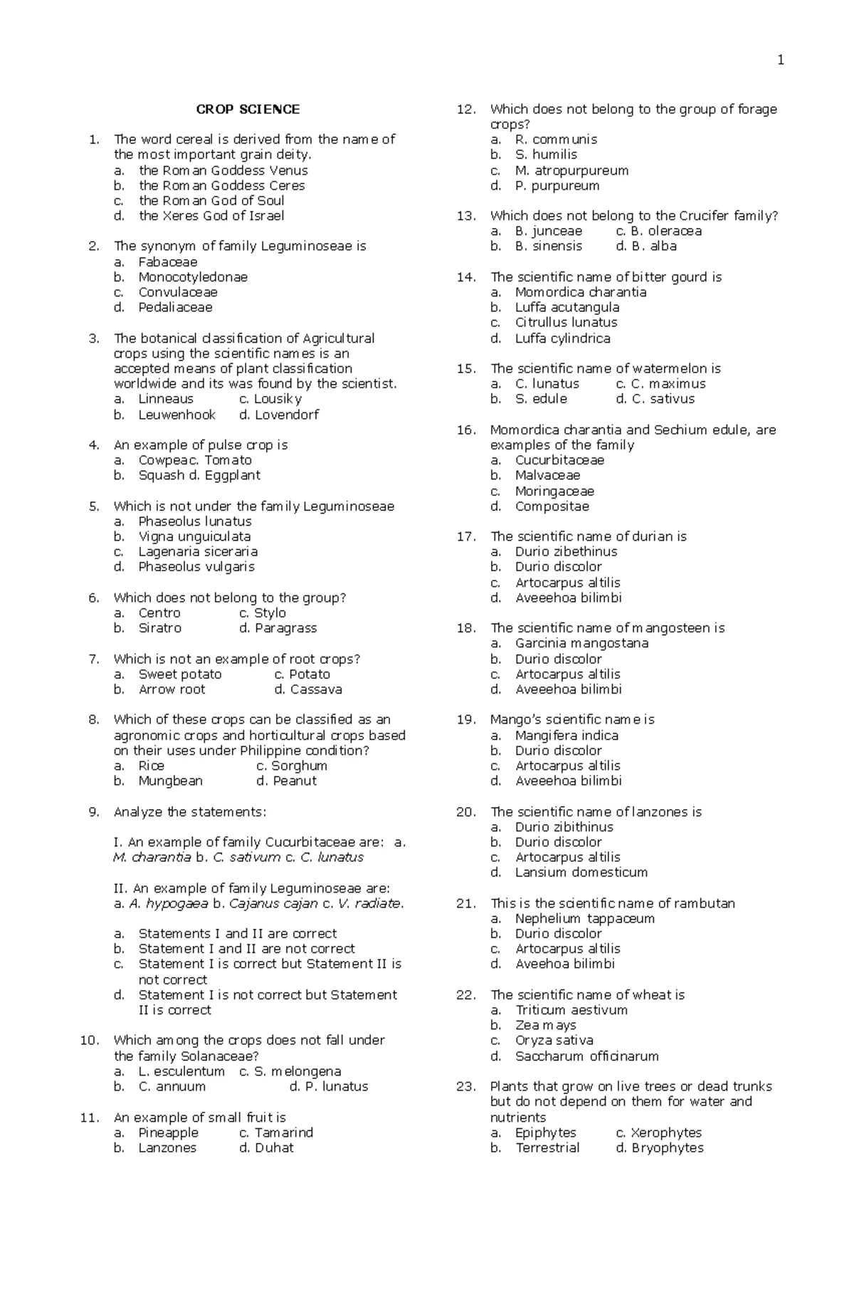 CROP Protection 2 - Question and answer - REVIEW QUESTIONS IN CROP ...