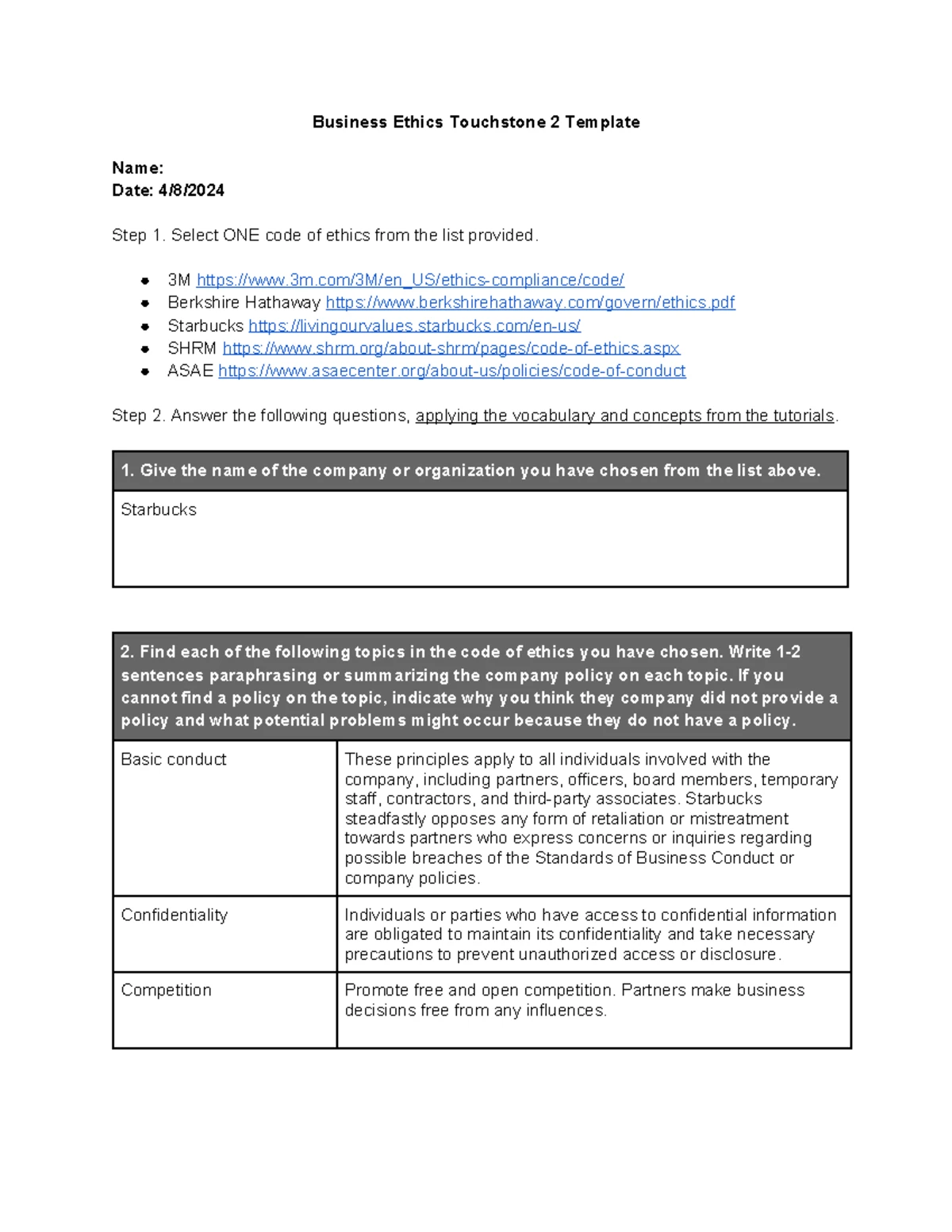 Business Ethics Unit 2 Milestone 2: Key Concepts and Rationale - Studocu