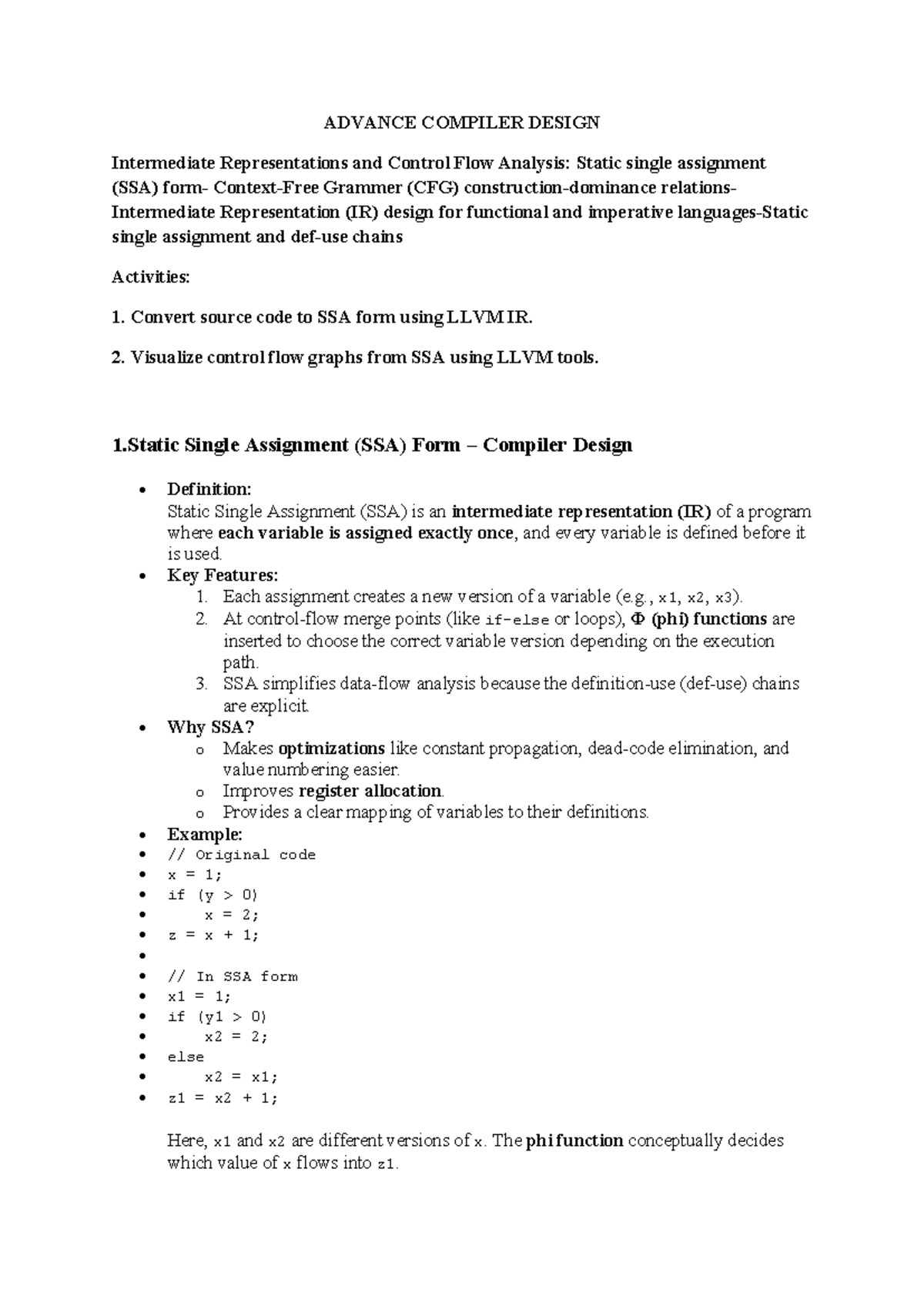 CP25C04-ACD - Advanced Compiler Design: SSA, CFG, and Data Flow Analysis - Studocu