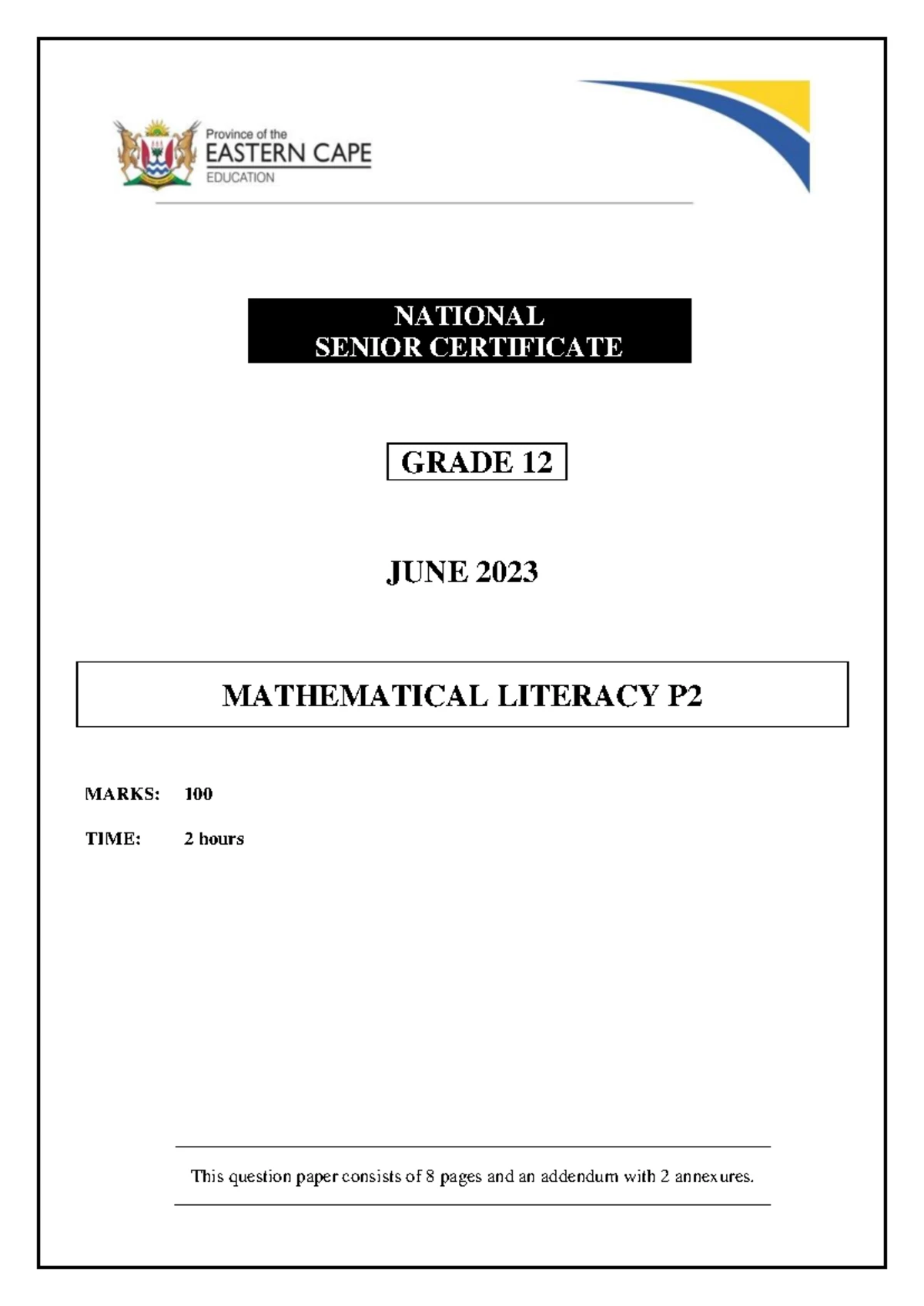 Mathematical Literacy P1 GR12 Marking Guideline June 2023 - Studocu