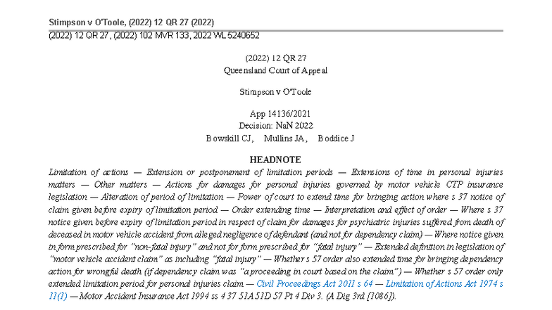 Stimpson v O'Toole: Case Notes on Limitation Periods and Amendments ...