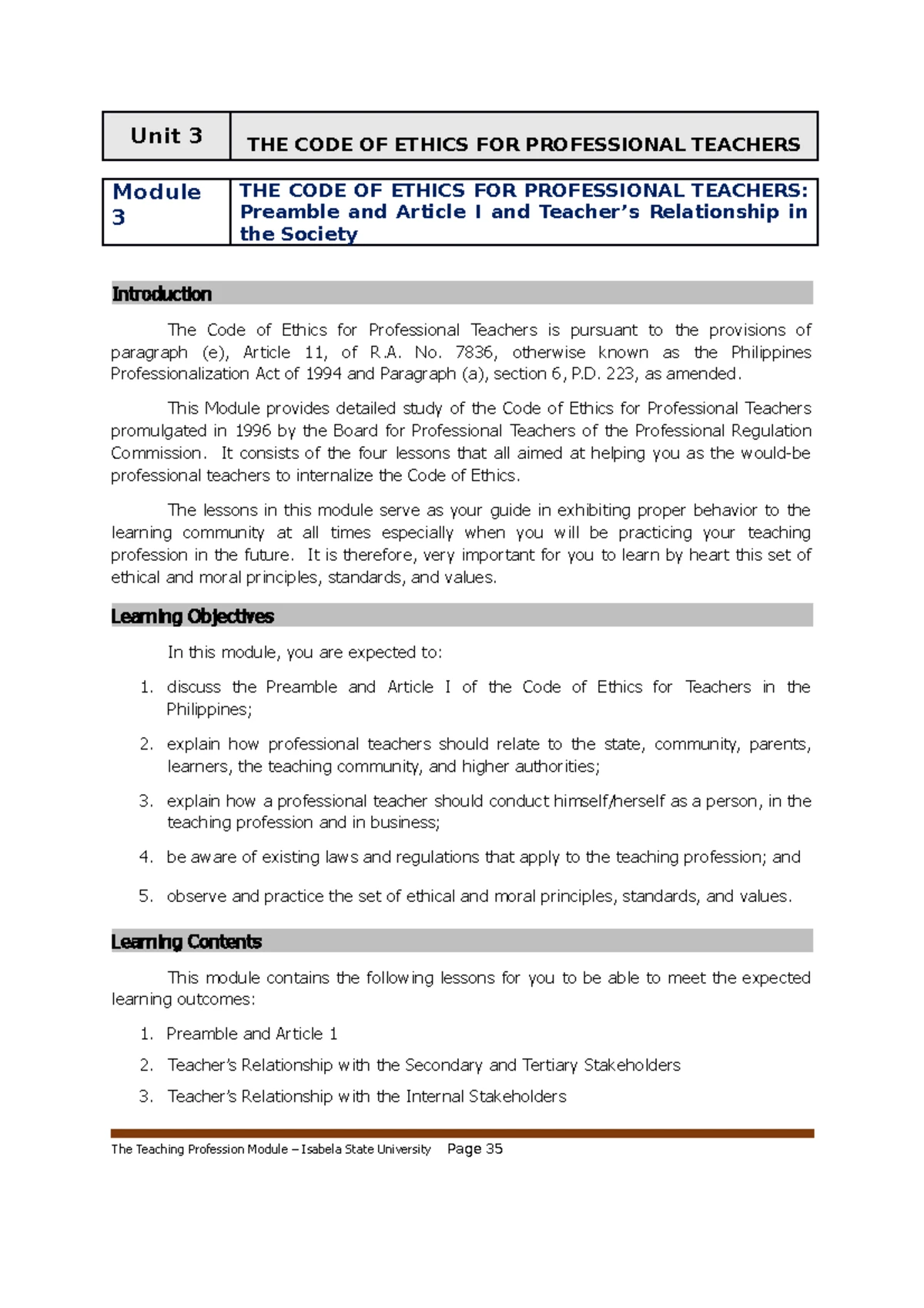 1 - Module 1 The Teaching Profession: Elements, Meaning and its ...