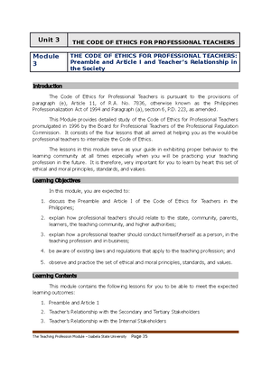 Teaching Profession Module 2 - Unit 2 THE TEACHER AS A PROFESSIONAL AND ...