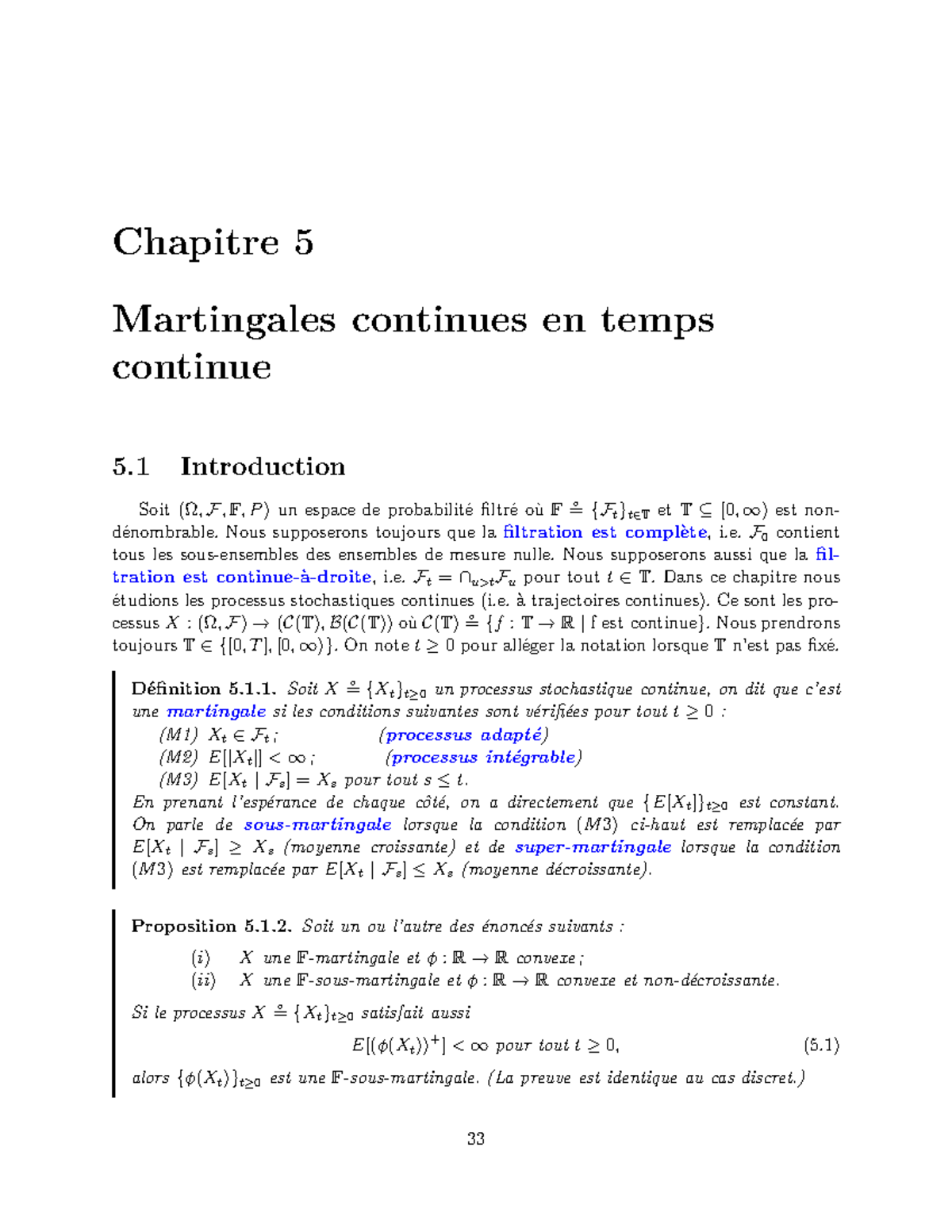 Chapitre 5 - Martingales Continues en Temps Continu - Studocu