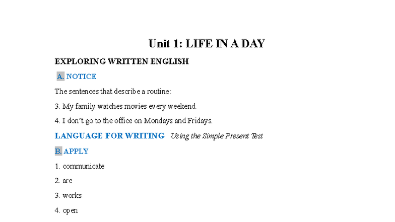 Unit 1: Life in a Day - Exploring Written English A - Studocu