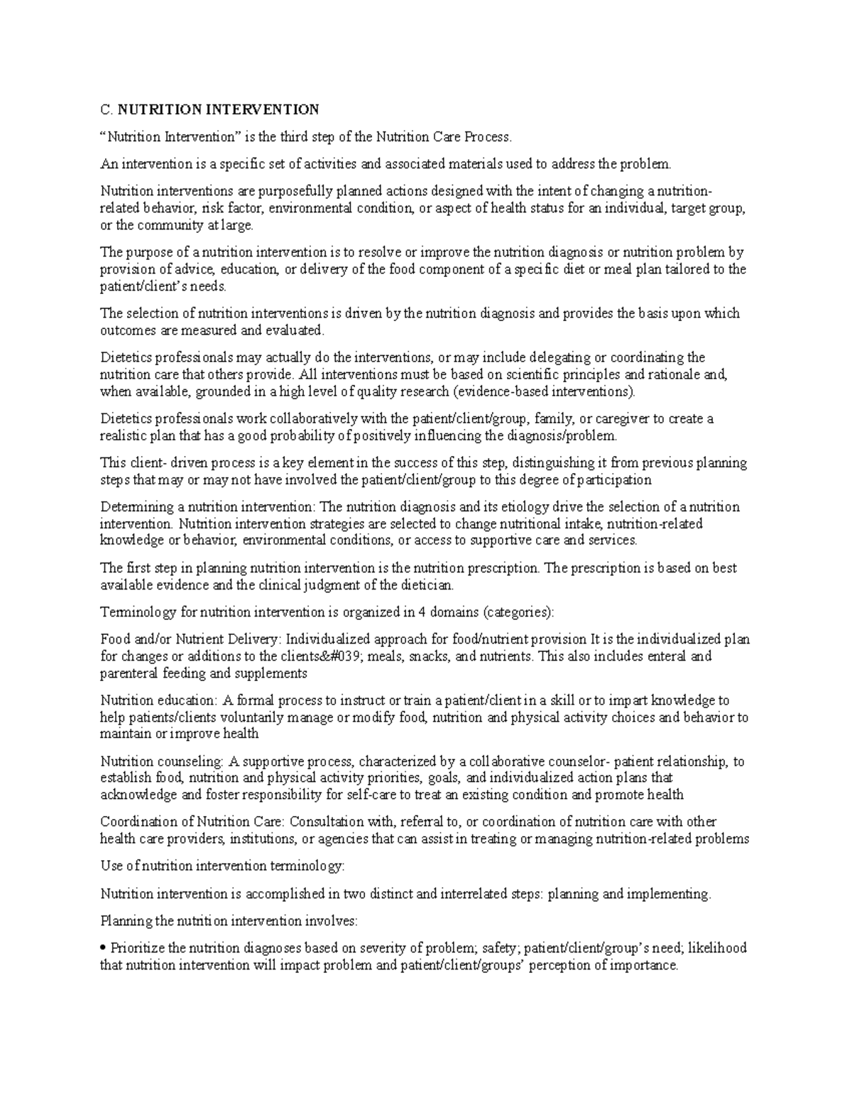 Nutrition Intervention: Strategies, Planning, and Evaluation - Studocu