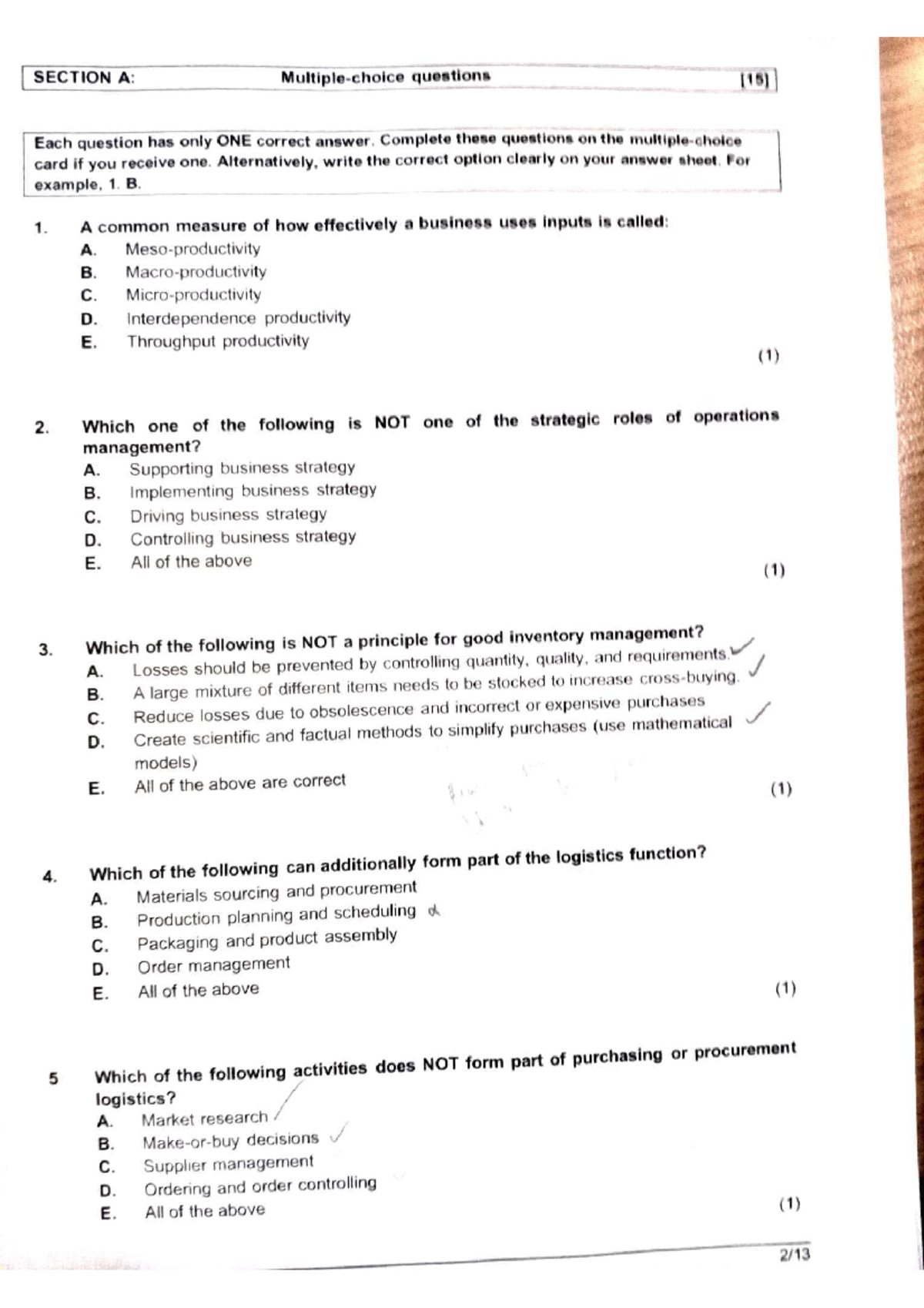 Operations Management Quiz Questions and Answers (Course Code: OM101 ...