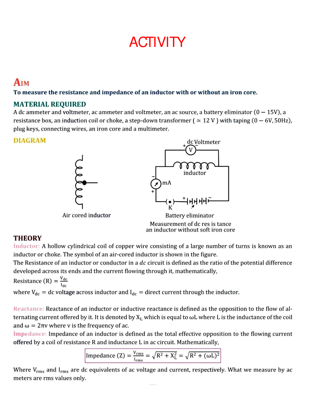 Resistance and Impedance Measurement of Inductors - Lab Activity - Studocu
