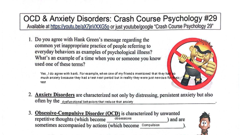 OCD & Anxiety Disorders: Crash Course Psychology Insights - Studocu