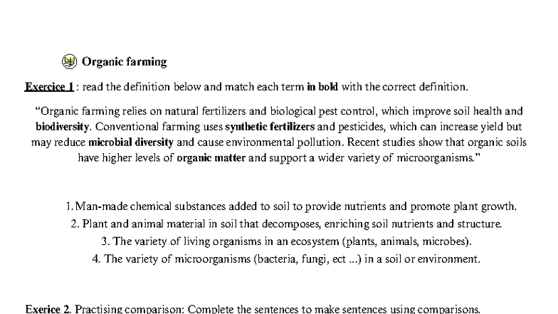 Comparing Organic and Conventional Farming: Worksheet 1 - Studocu