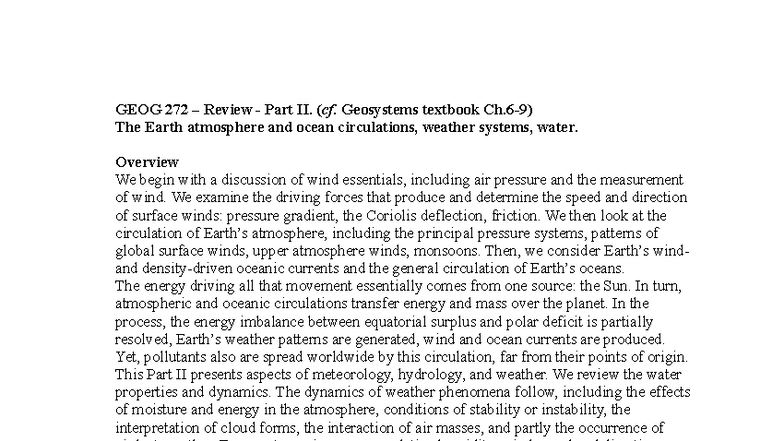 GEOG 272 Study Guide: Meteorology & Ocean Circulation Overview - Studocu