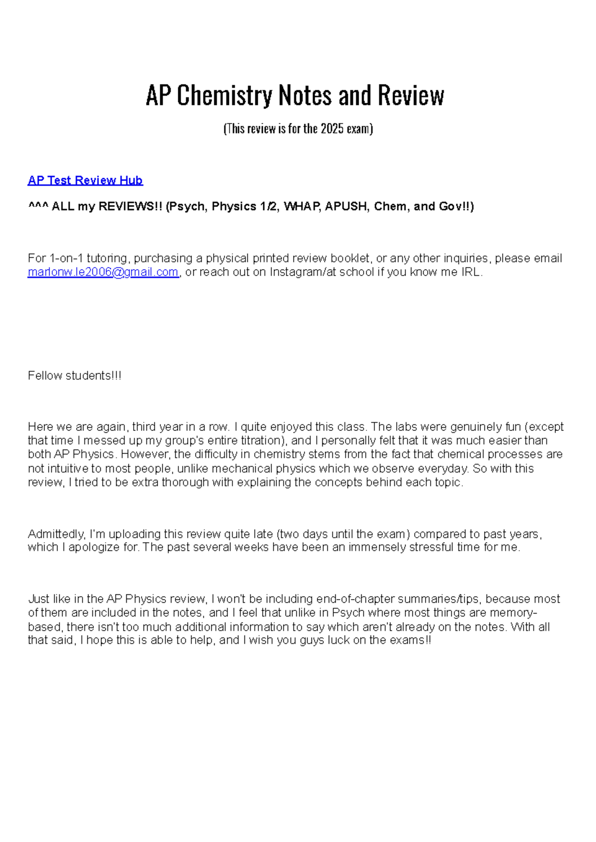 AP Chemistry Final Exam Notes & Review for 2025 Exam - Studocu