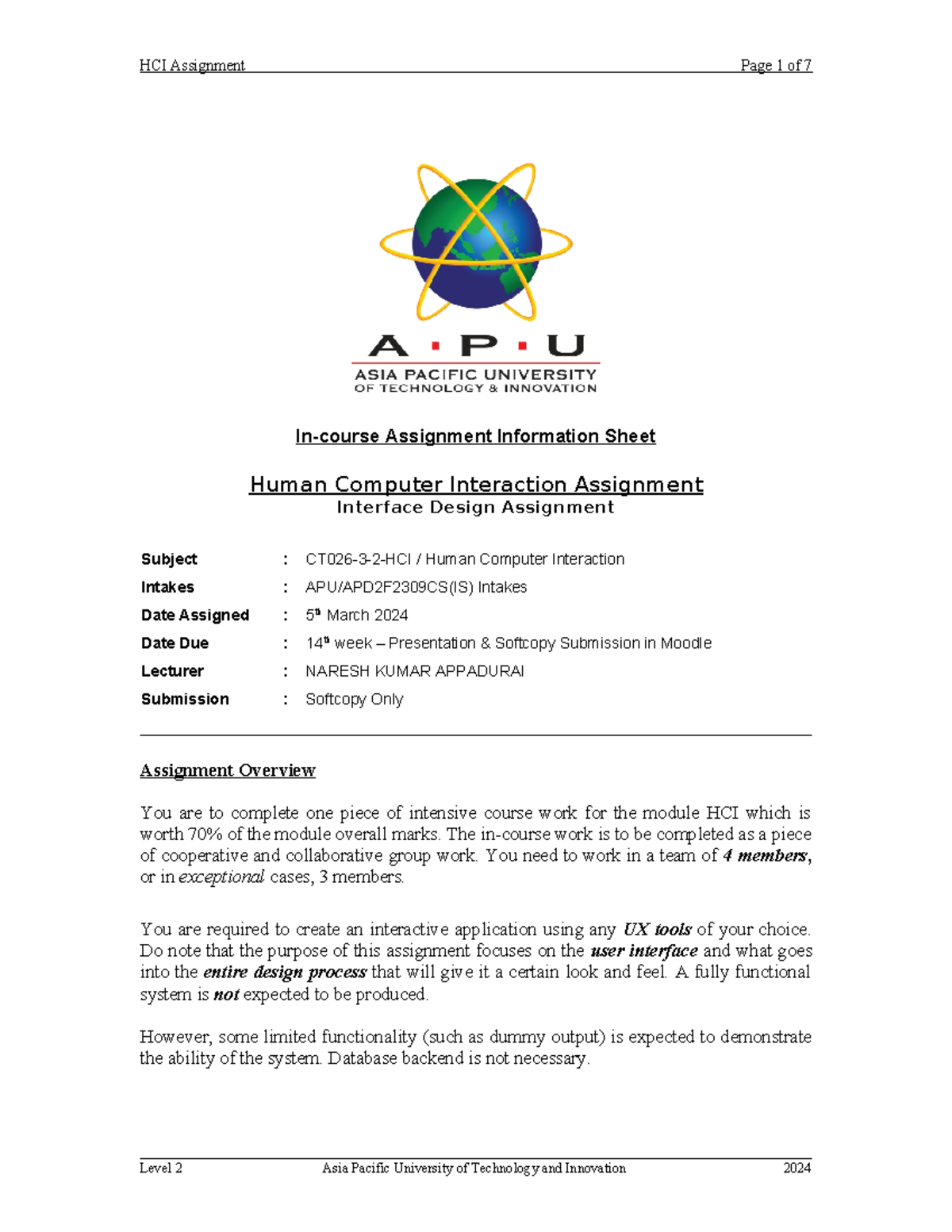 CT026-3-2 Human Computer Interaction Group Assignment Overview - Studocu