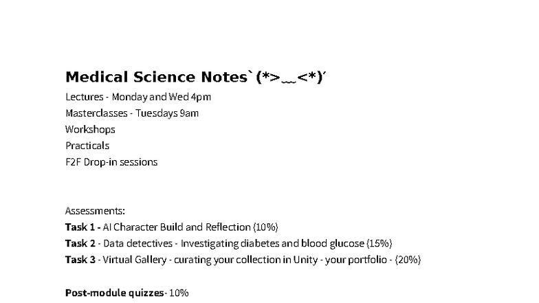 Medical Science Notes: Lectures, Workshops & Assessments (MSCI 101 ...