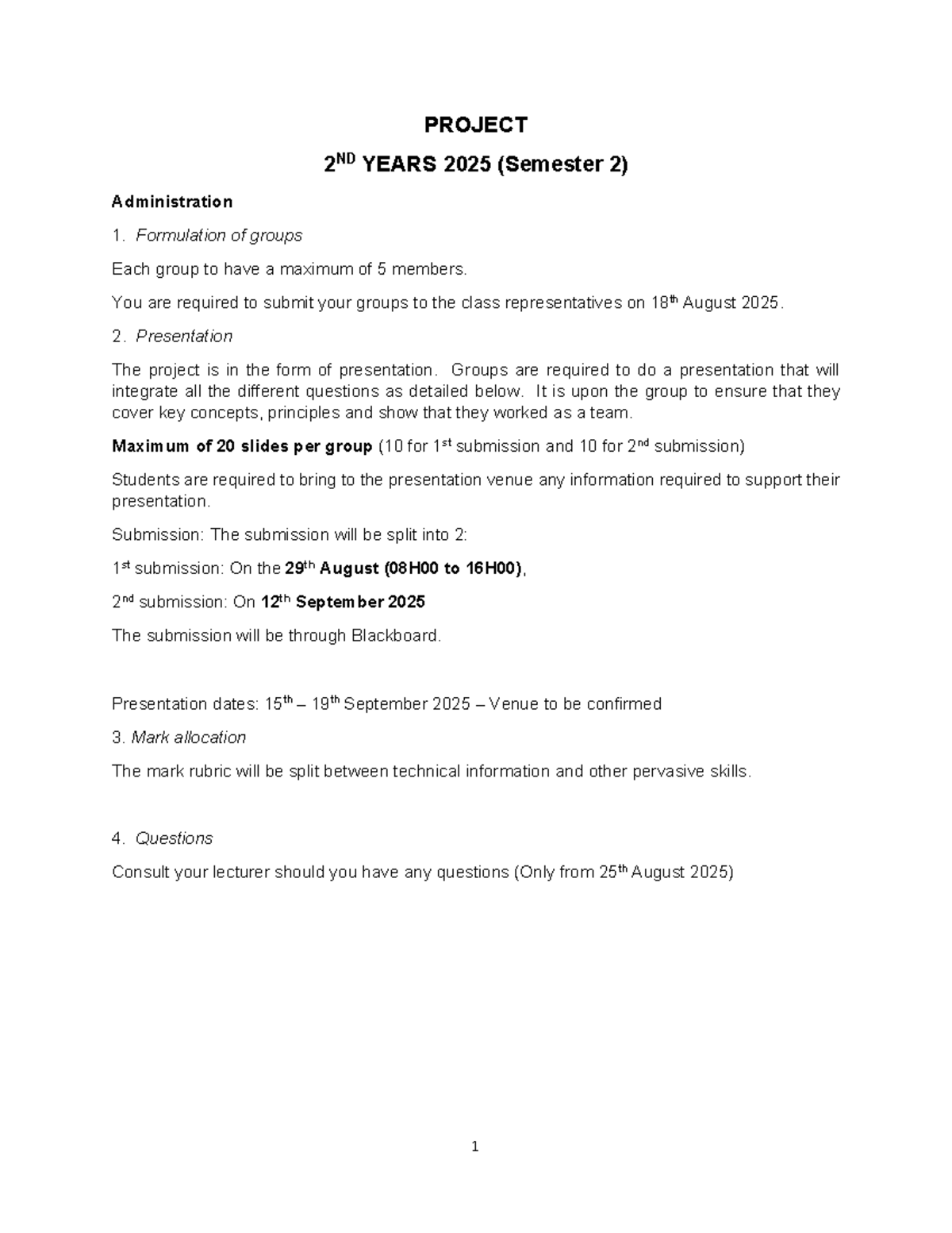 2nd Year Project Guidelines & Presentation Details (Sem 2, 2025) - Studocu
