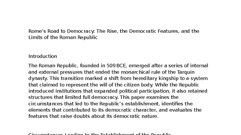 Hist 4: The Roman Republic's Democratic Features and Limitations - Studocu