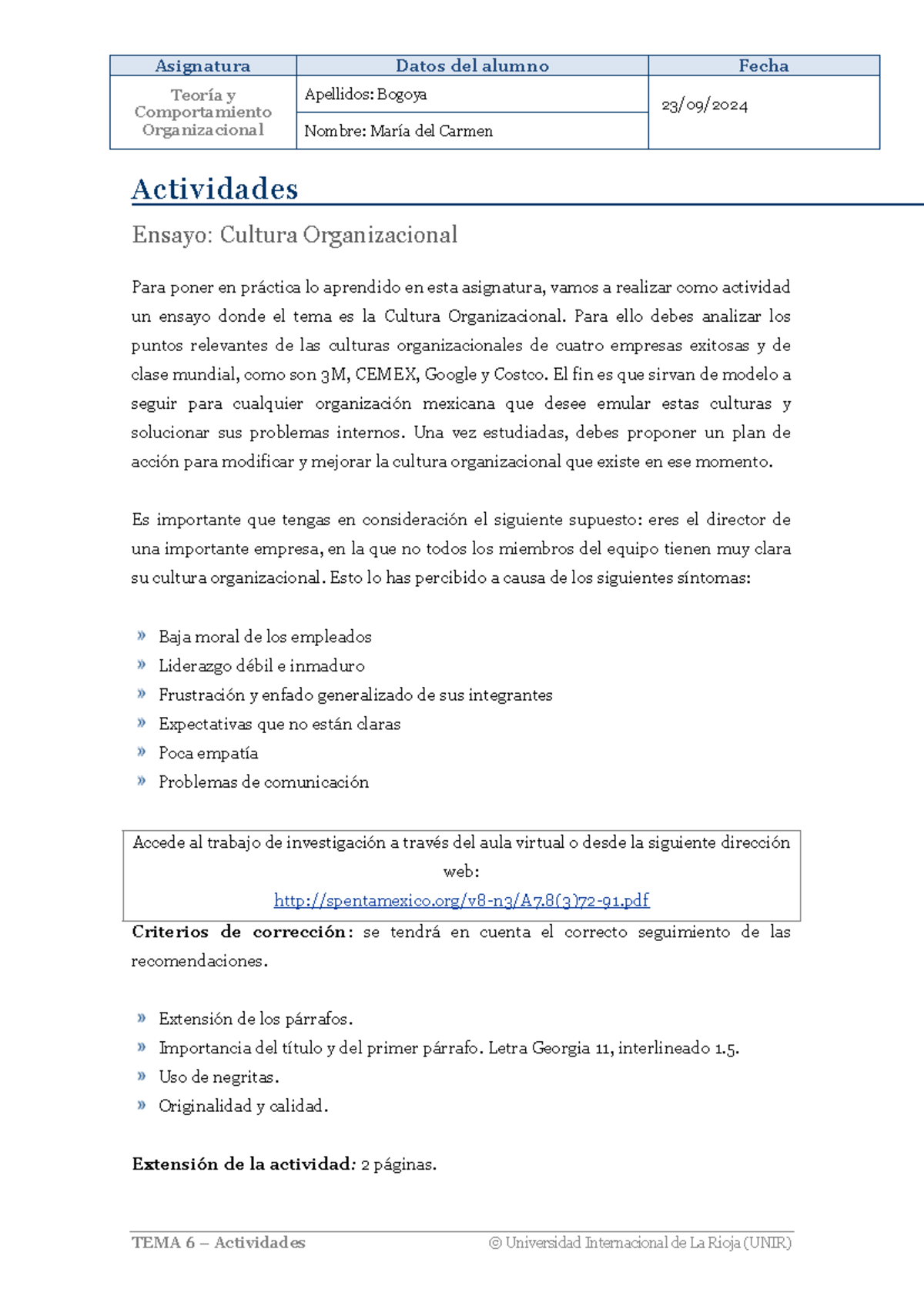 Ensayo Teoria y Comportamiento Organizacional - Teoría y Apellidos ...