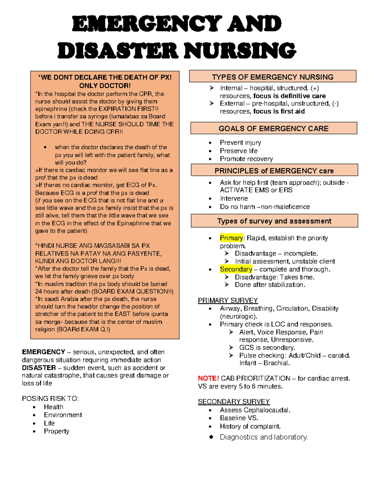 Emergency Room and Disaster Nursing (ERDN) Overview and Principles ...