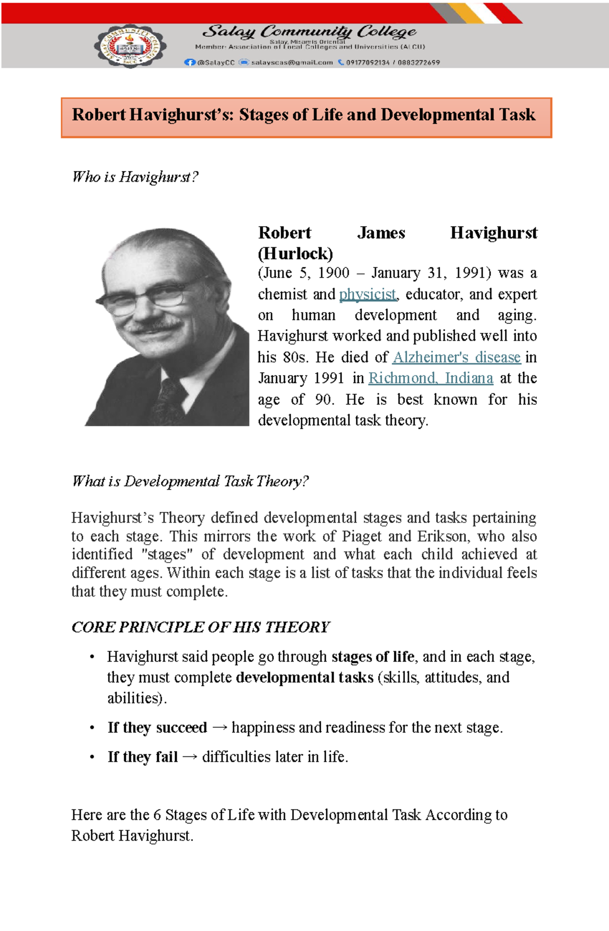 Robert Havighurst's Developmental Tasks: Stages of Life Explained - Studocu