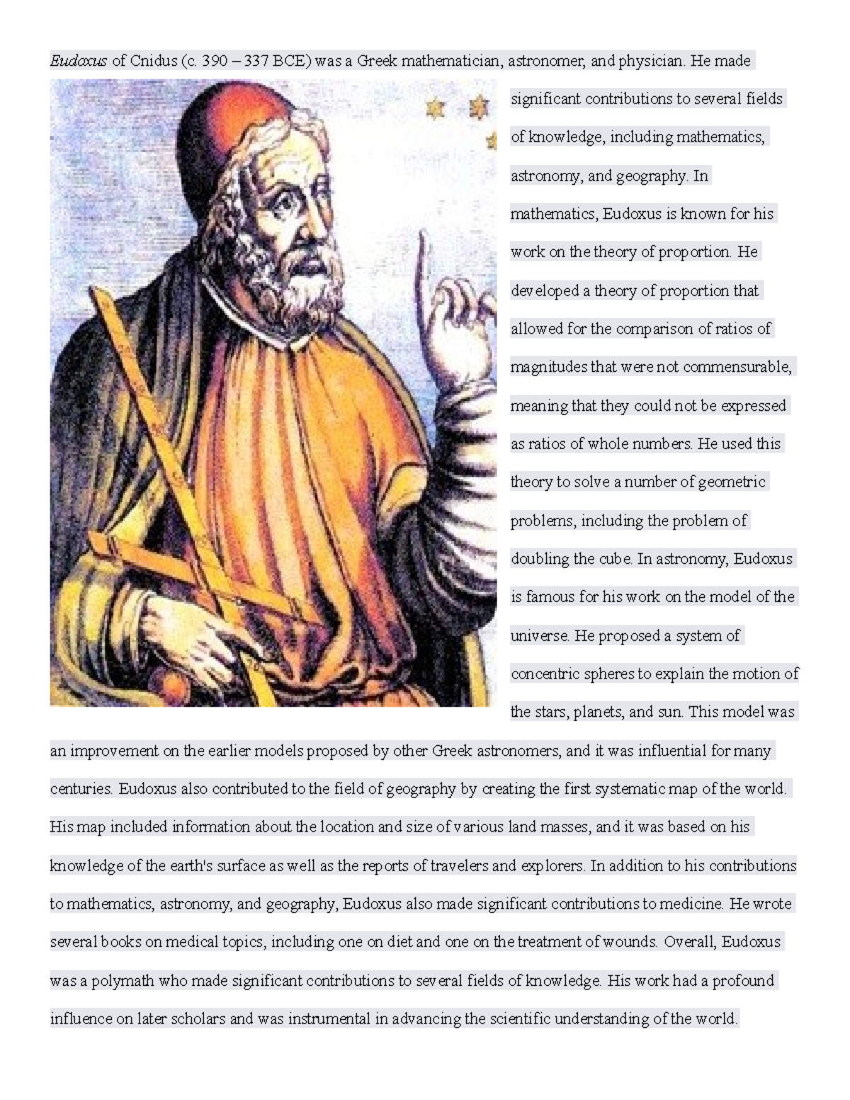 Physics - Contributions of Eudoxus and Aristotle to Science - Studocu