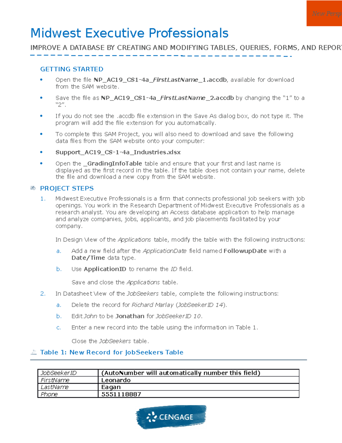Instructions for SAM Project NP AC19 CS1-4a Database Enhancement - Studocu