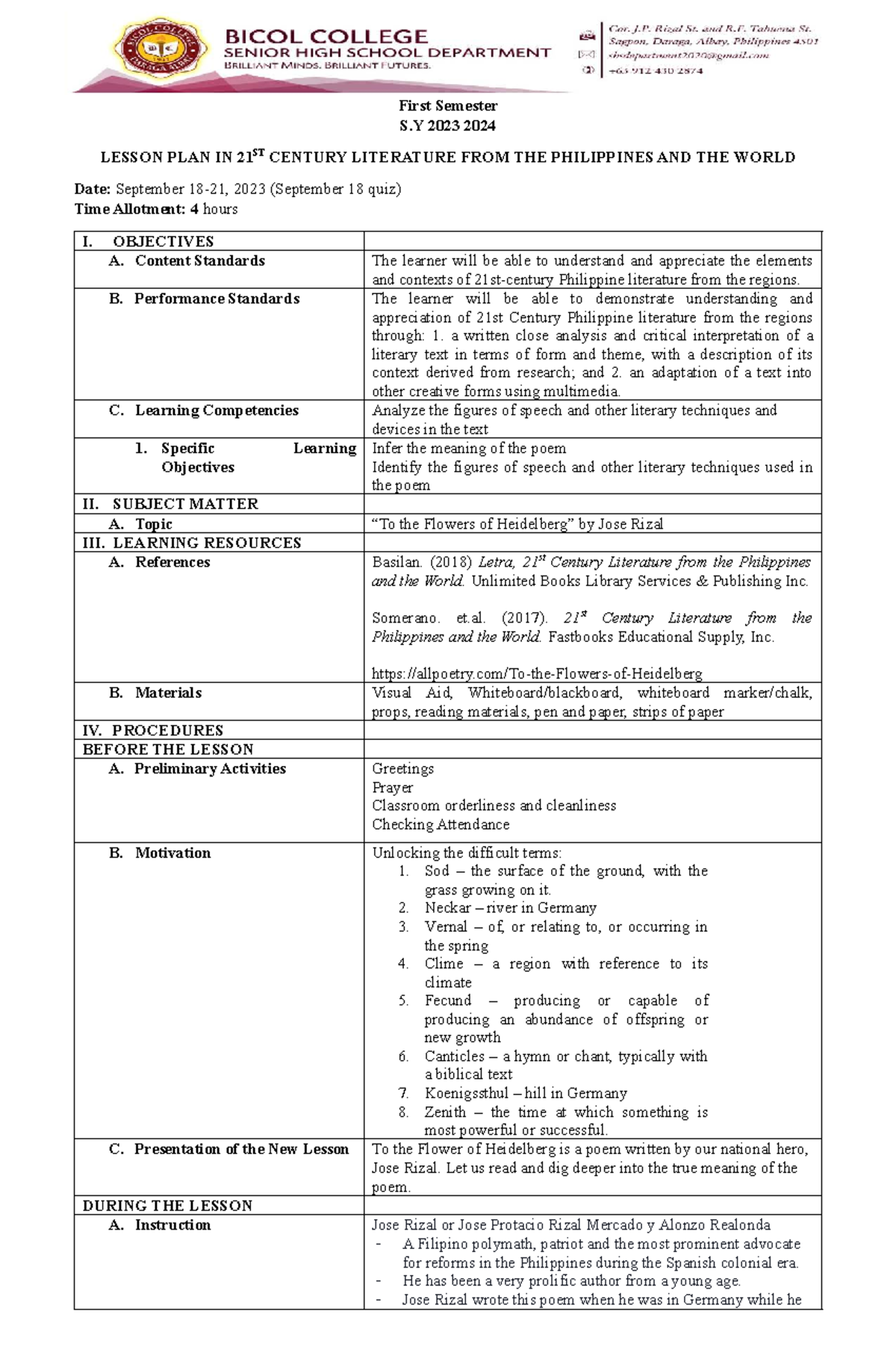 Lesson Plan for 21st Century Literature (Grade 12) - S.Y. 2023-2024 ...
