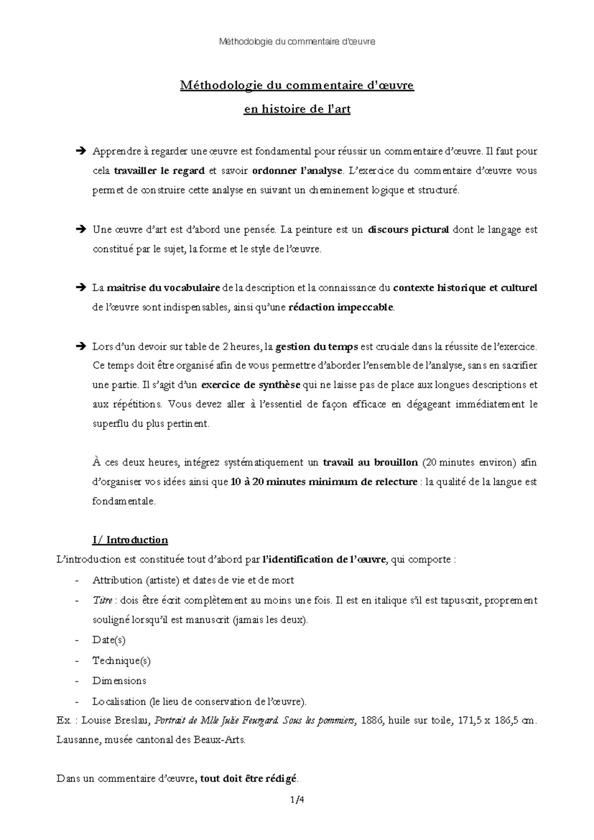 Méthodologie du Commentaire d'Œuvre en Histoire de l'Art-2023 - Studocu