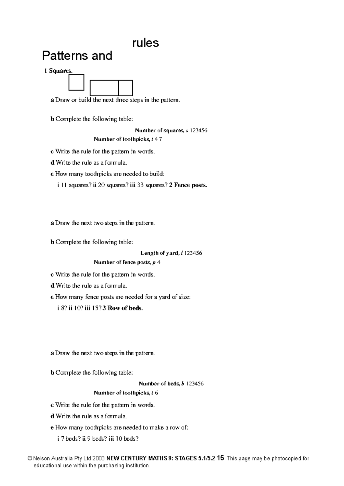 Copy of Patterns and Rules - Worksheet 2- Patterns and rules 1 Squares ...