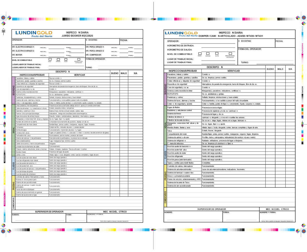 Inspección Diaria AD45B y MT436: Jumbo Boomer y Dumper - Studocu