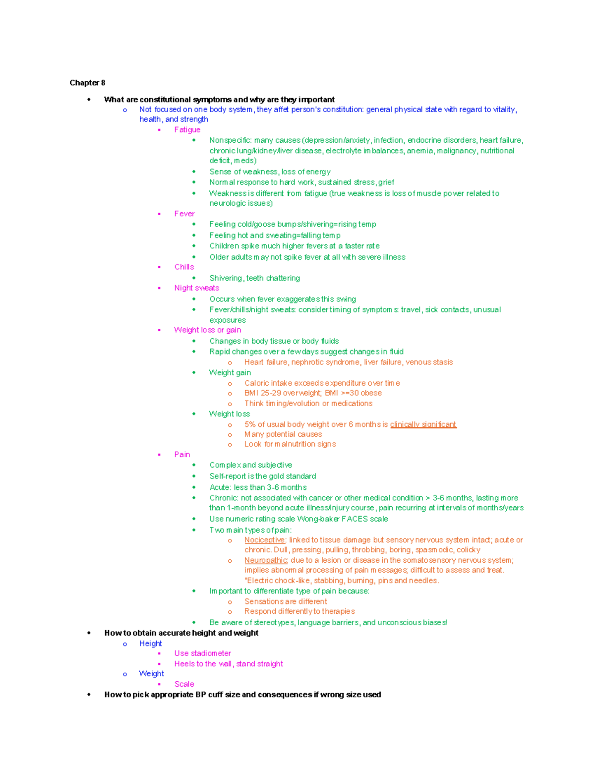 Chapter 8 Quiz 1: Understanding Constitutional Symptoms and Their Importance - Studocu
