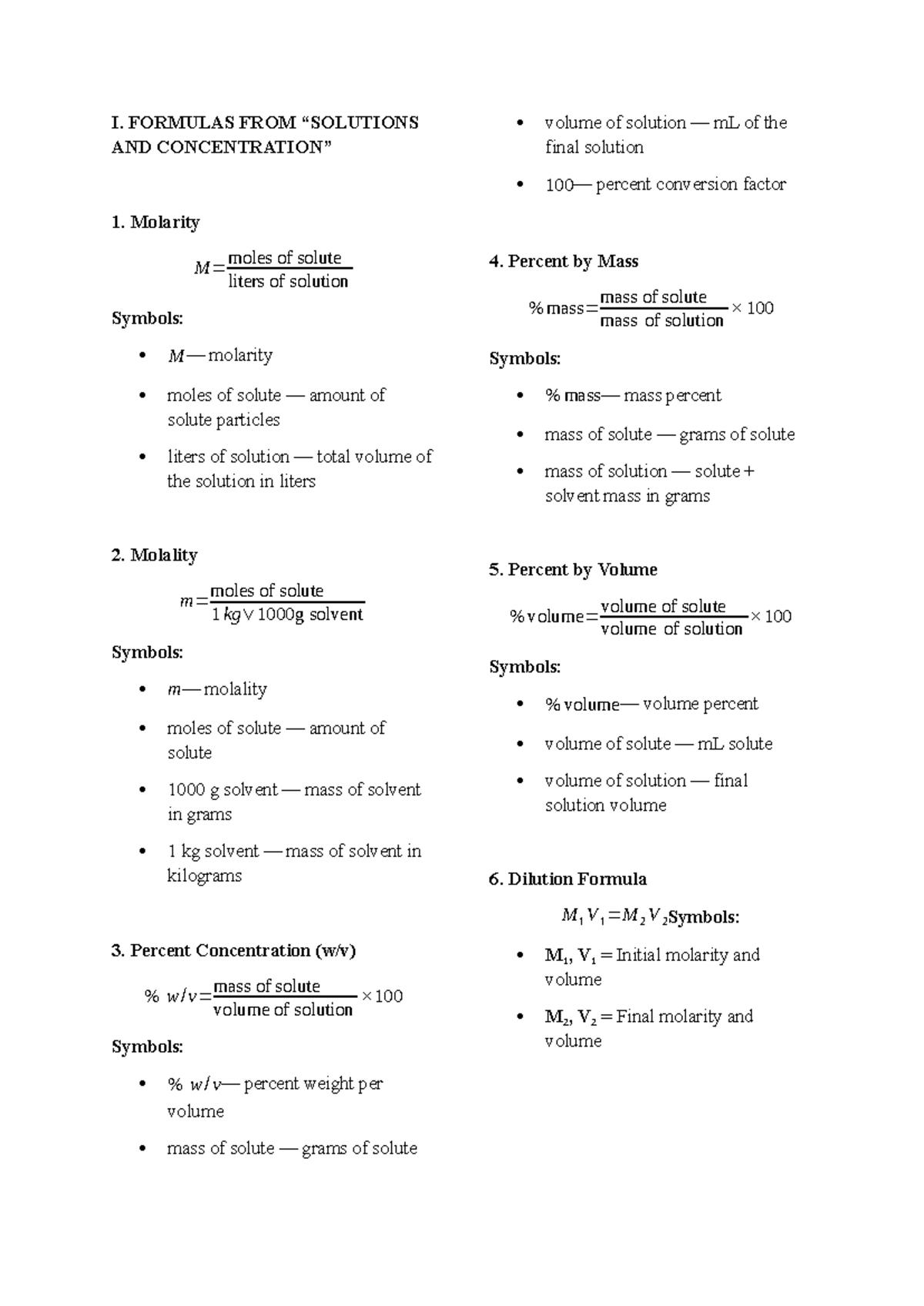 General Chemistry 2 - Key Formulas and Concepts - Studocu