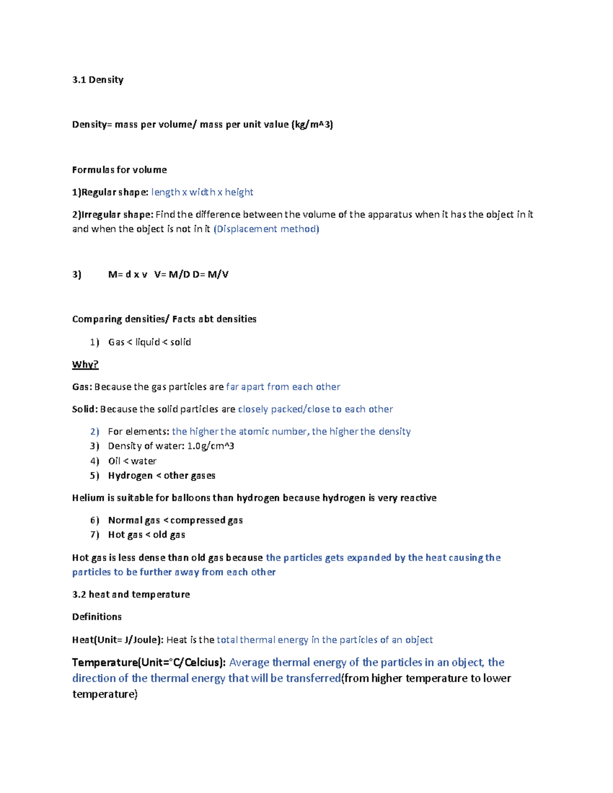 Cambridge Year 9 Science Chapter 3: Density, Heat & Energy Conservation ...