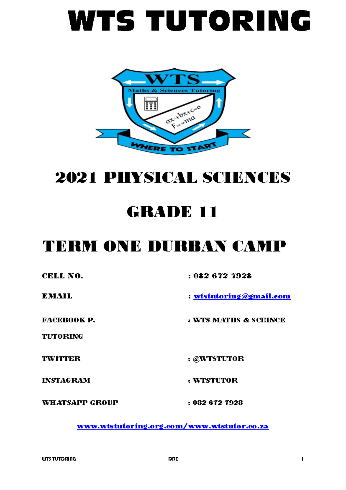 WTS 11 Physical Sciences Term 1 Tutoring Notes - Durban 2021 - Studocu