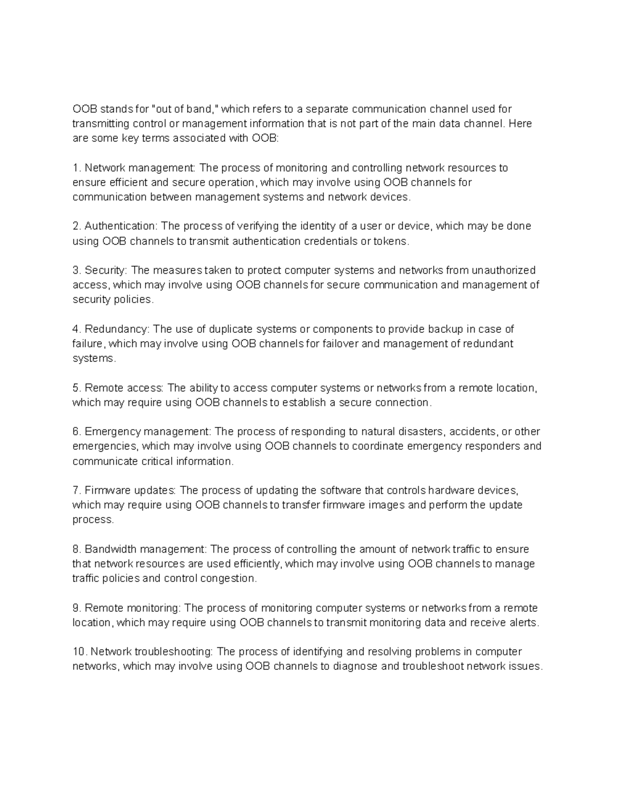 OOB Communication: Key Terms and Concepts - Exam Notes - Studocu