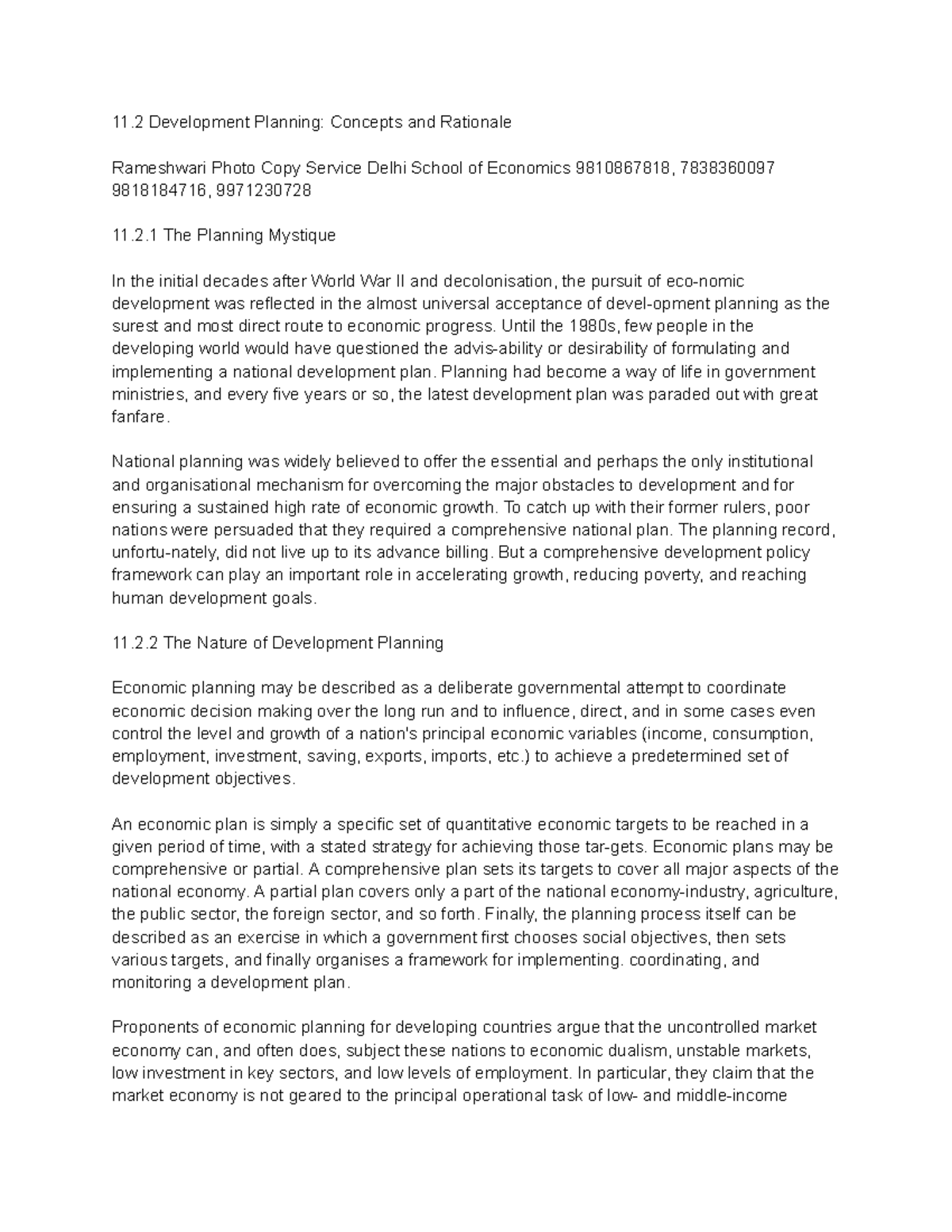 11.2 Development Planning: Concepts and Rationale - Todaro Ch 11 Notes ...