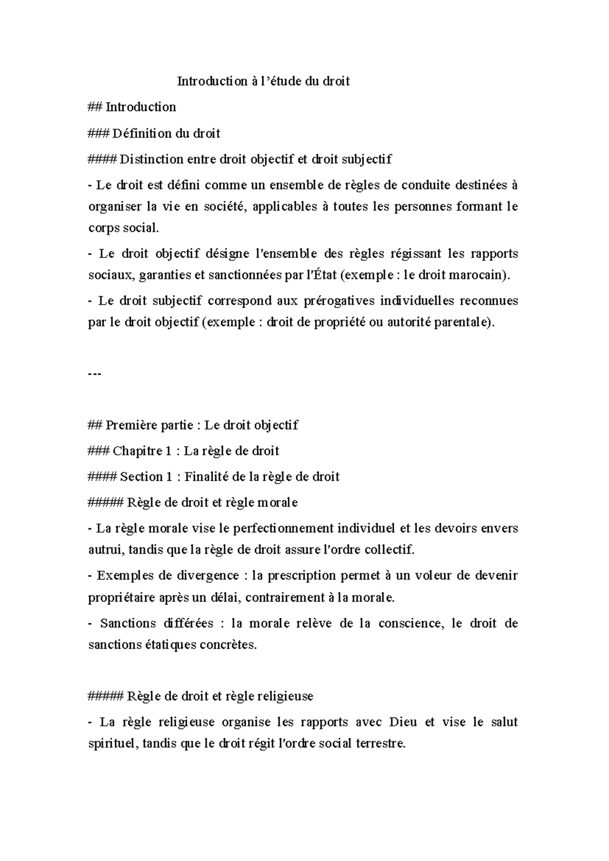 Droit S1 - Introduction au Droit Objectif et Subjectif - Studocu