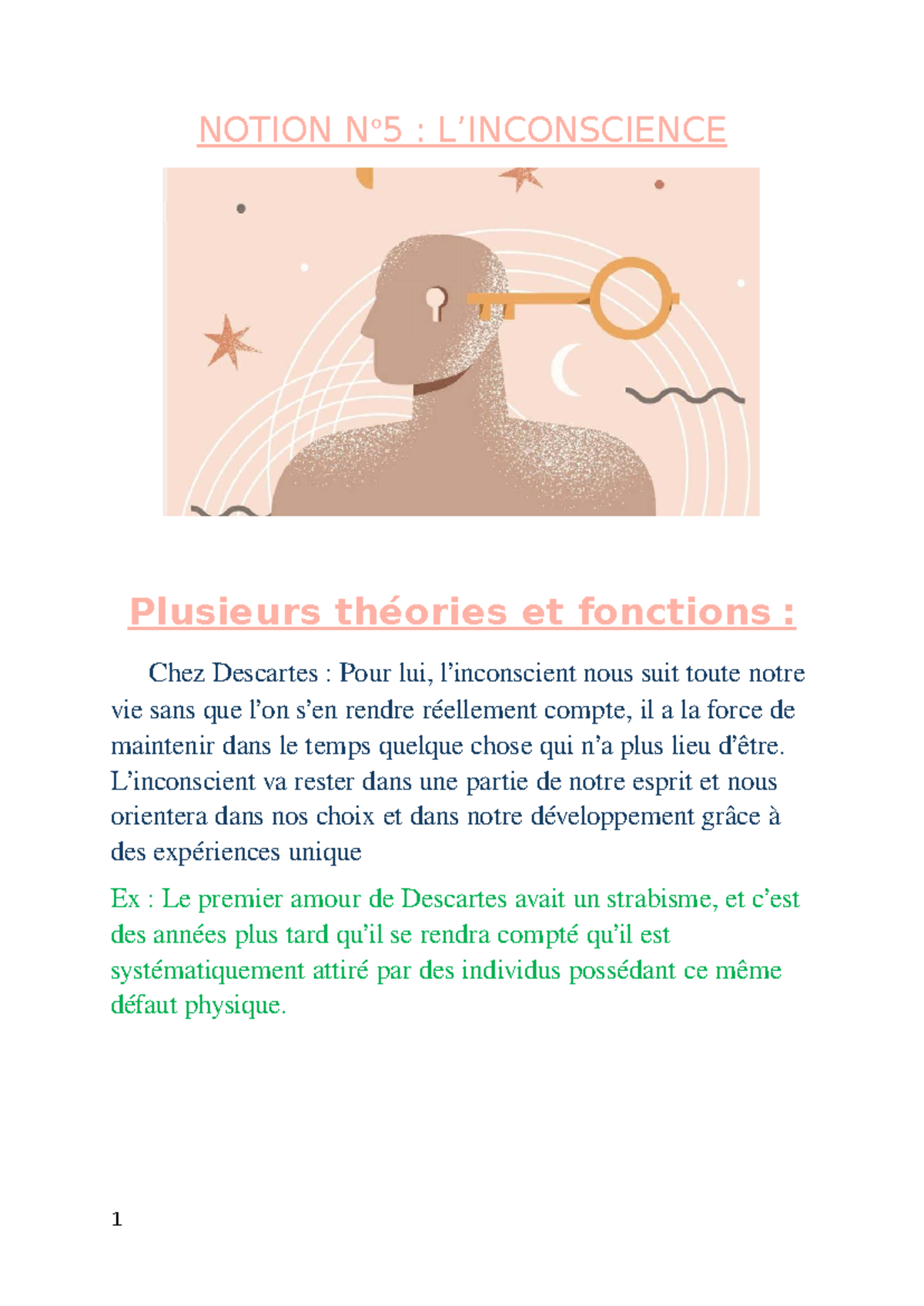 L'inconscient : Théories et Fonctions - Fiche de Révision - Studocu