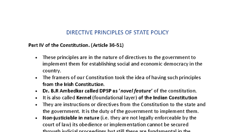 Constitutional Framework: Directive Principles & Union Executive Notes ...