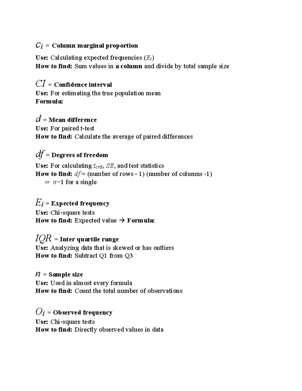 Data Symbols Summary: Key Equations for Statistical Analysis - Studocu
