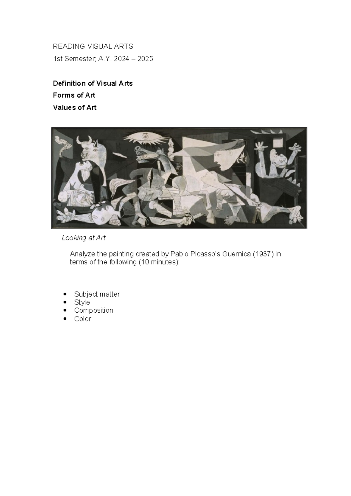 Reading Visual Arts 1st A.Y. 2024-2025: Key Concepts & Analysis - Studocu