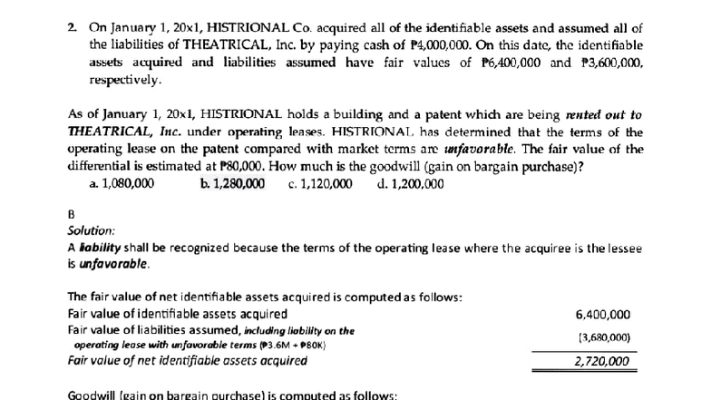 BusCom Sample Problem: Goodwill Calculation in Acquisitions - Studocu