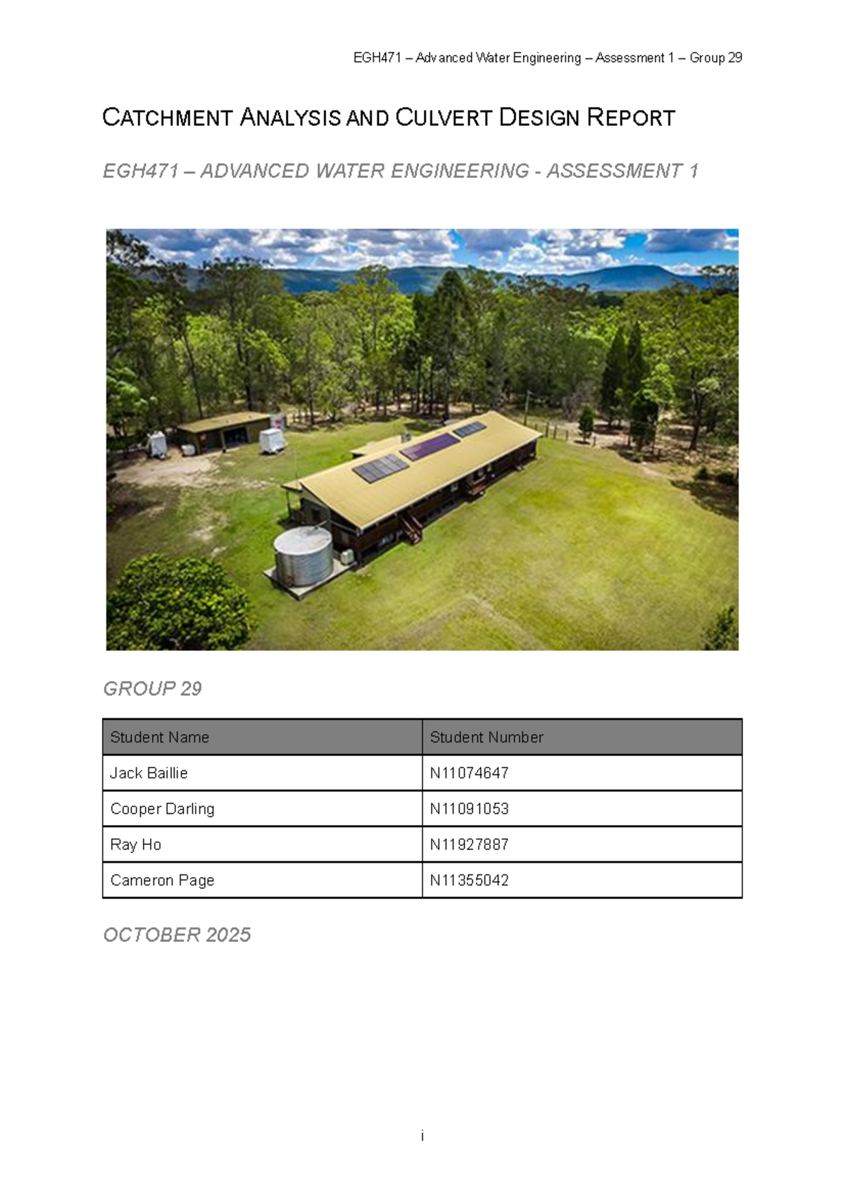 EGH471 Advanced Water Engineering Assessment 1B: Catchment Analysis ...