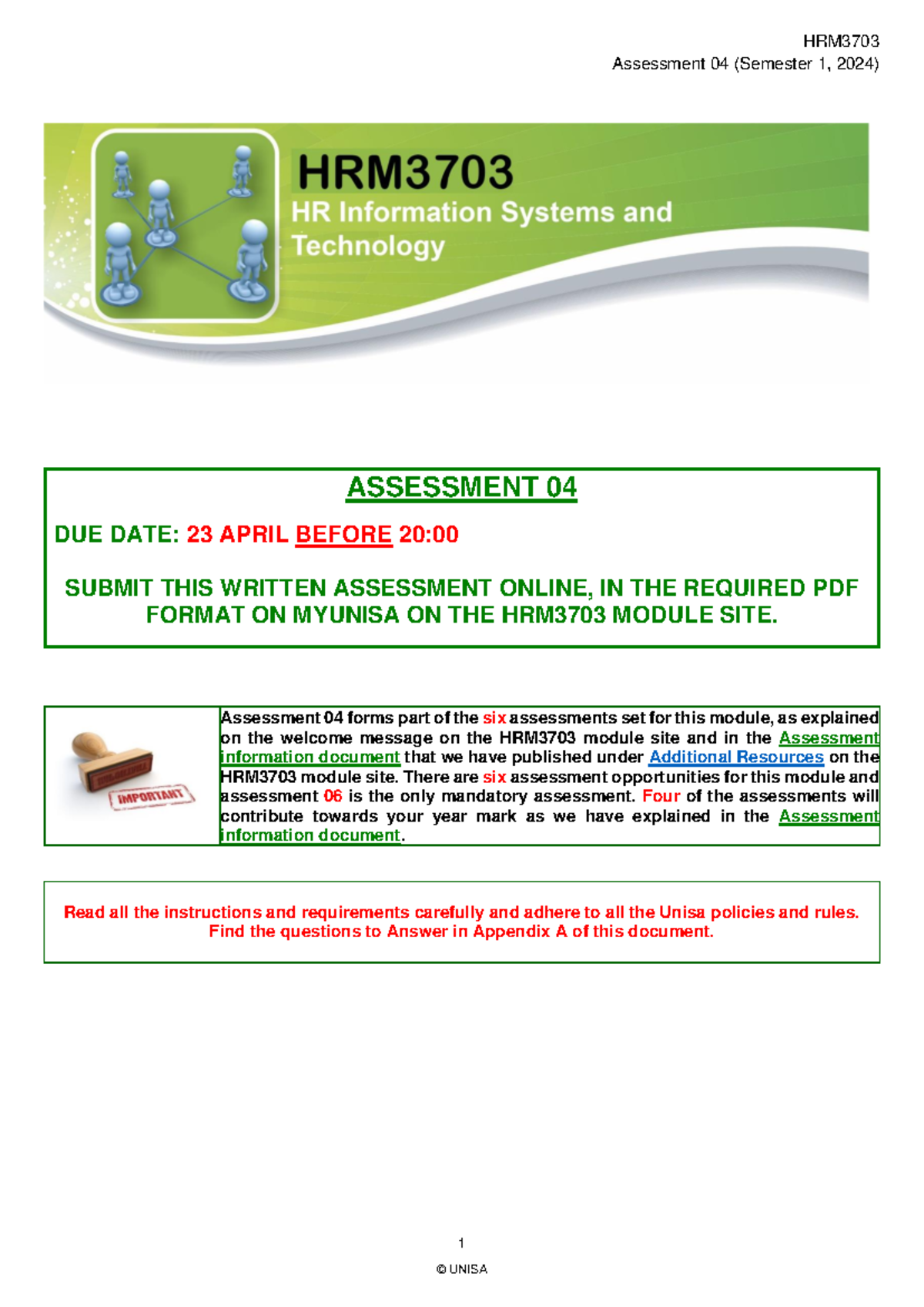 HRM3703 Assessment 04 Guidelines and Submission Instructions S1 (2024 ...