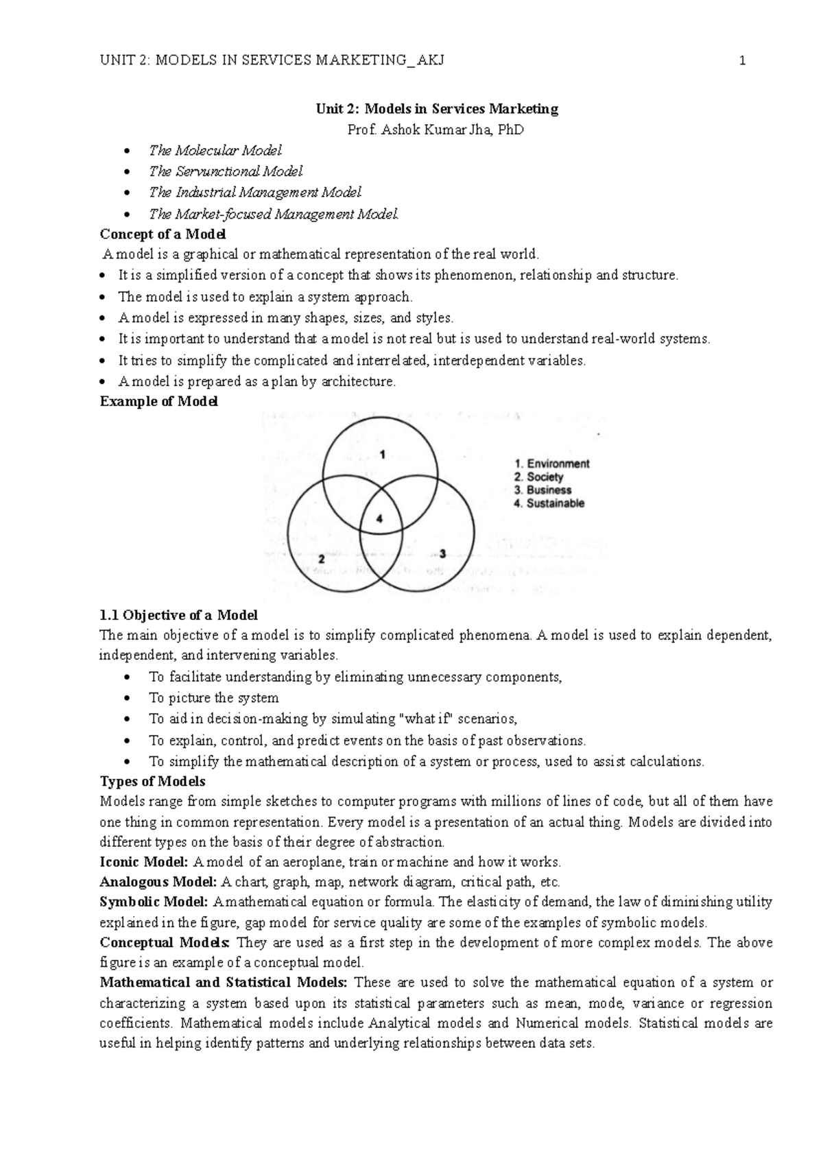 Unit 2 Models in Services Marketing: Key Concepts and Frameworks - Studocu