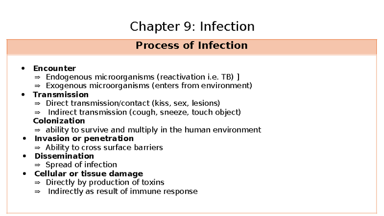 Pathophysiology Week 5: Chapter 9 - Infection Process Overview - Studocu