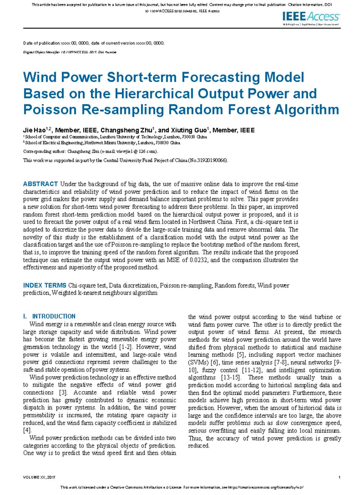 Wind Power Forecasting Model: Hierarchical Output & Poisson RF ...