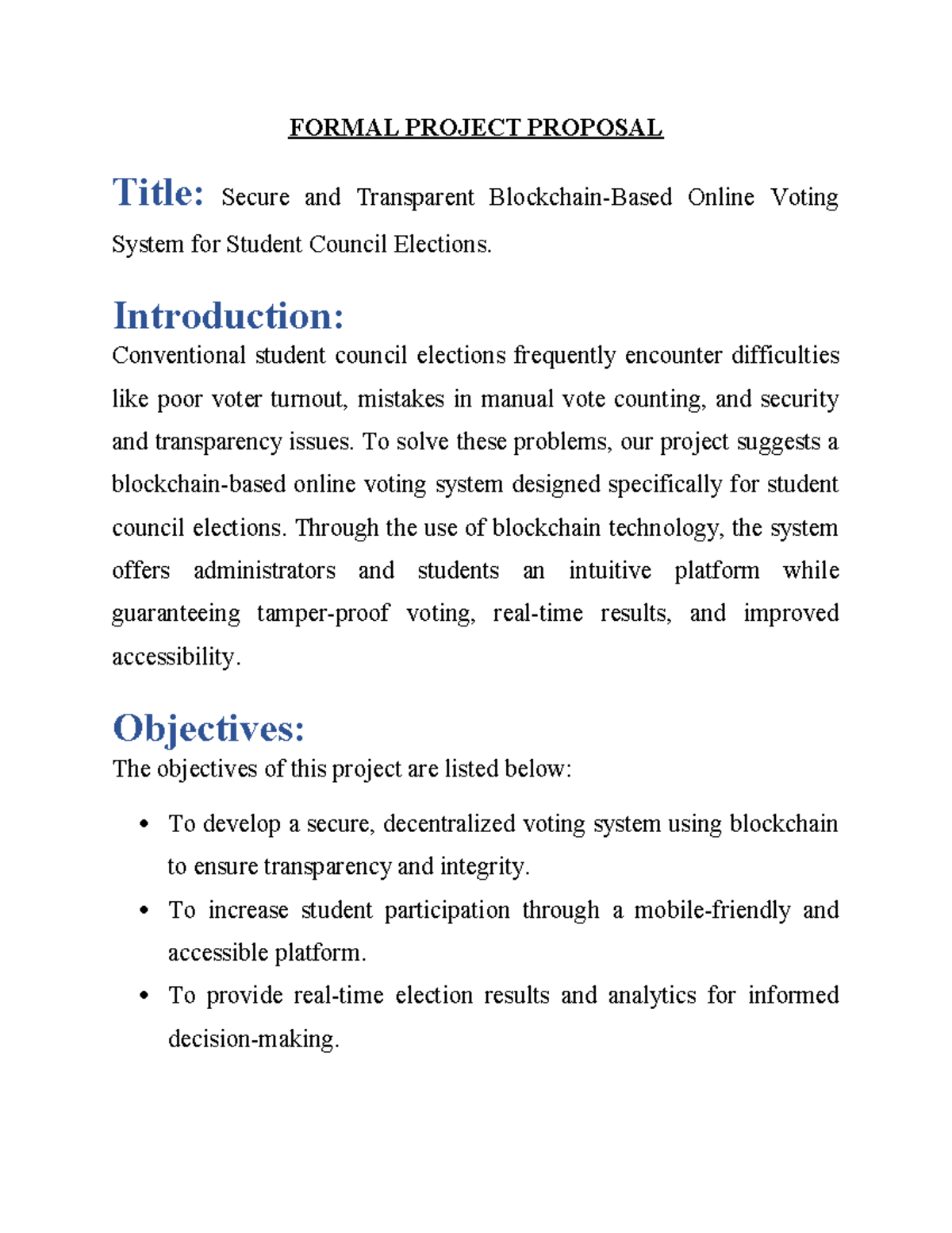 Formal Project Proposal - FORMAL PROJECT PROPOSAL Title: Secure and ...